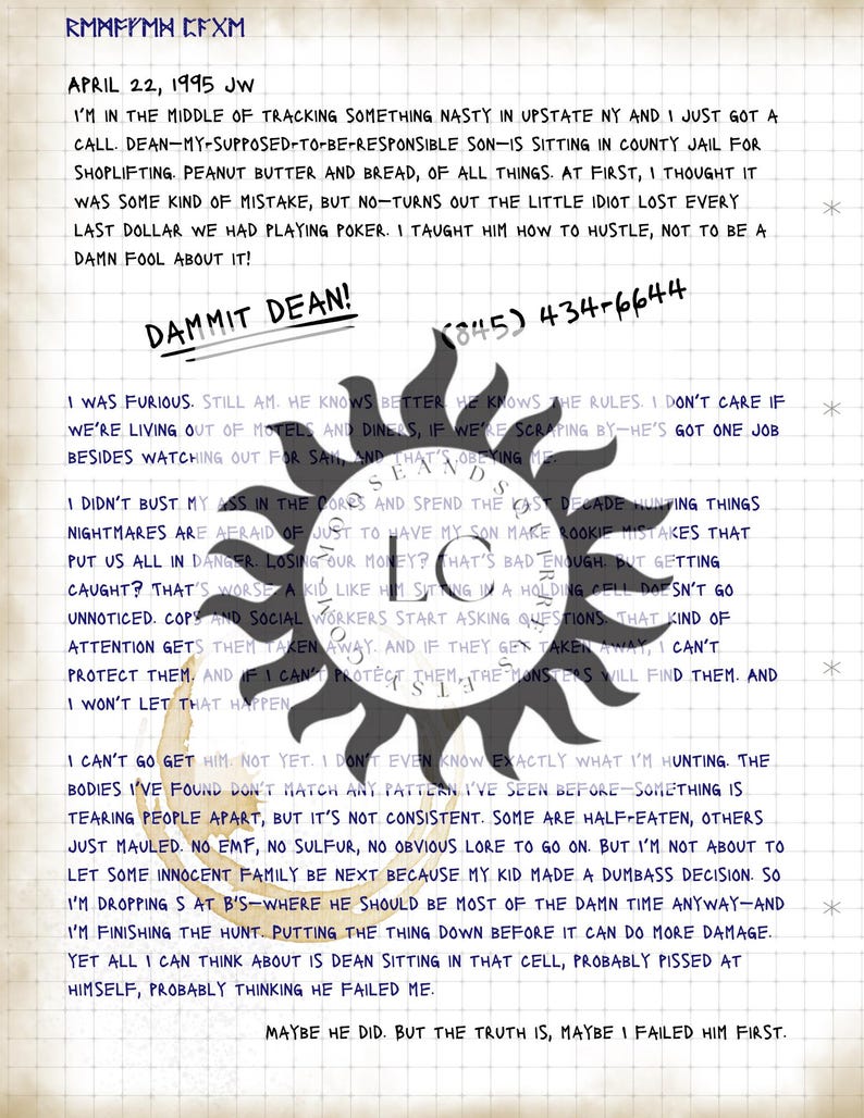 15th Set of Supernatural John Winchester Journal Pages - Etsy