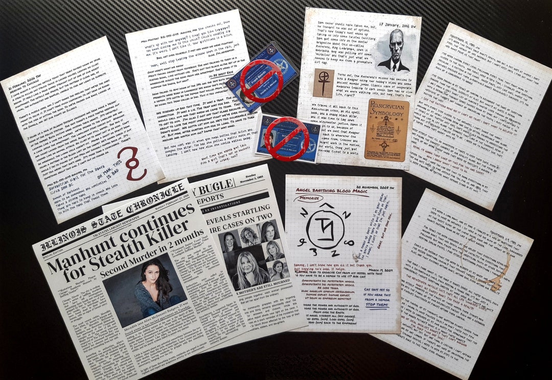 4th Set of Supernatural John Winchester Journal Pages PLUS 2 Newspaper ...