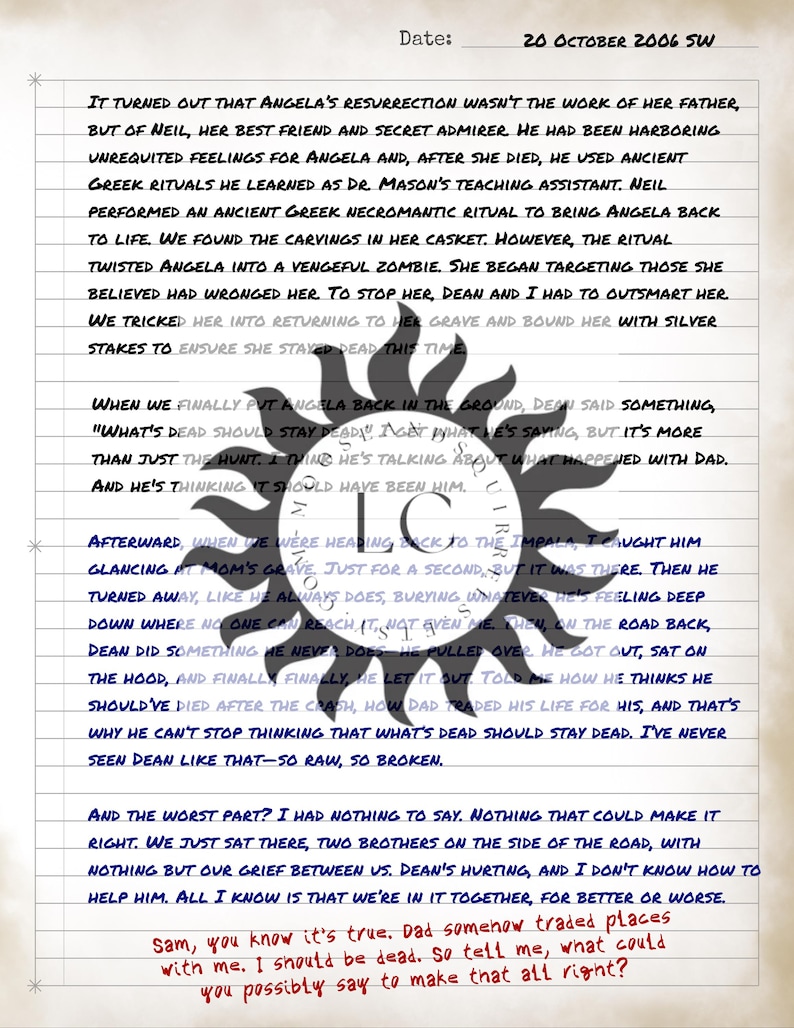 Snd Fifth Set of Sam and Dean Winchester's Supernatural Journal Pages ...
