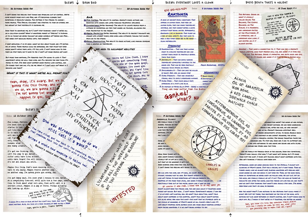 Snd Fifth Set of Sam and Dean Winchester's Supernatural Journal Pages ...