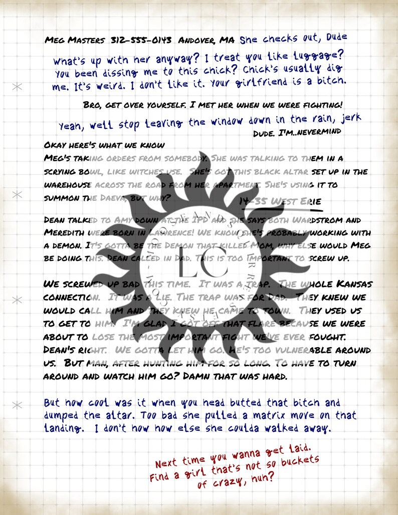 4th Set Supernatural John Winchester Journal Pages PLUS 2 Newspaper ...