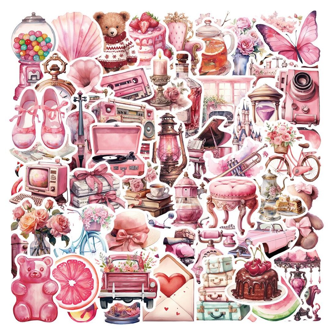 Sweet Pink Aesthetic Vinyl Stickers – 50-piece Set for Journals & DIY ...