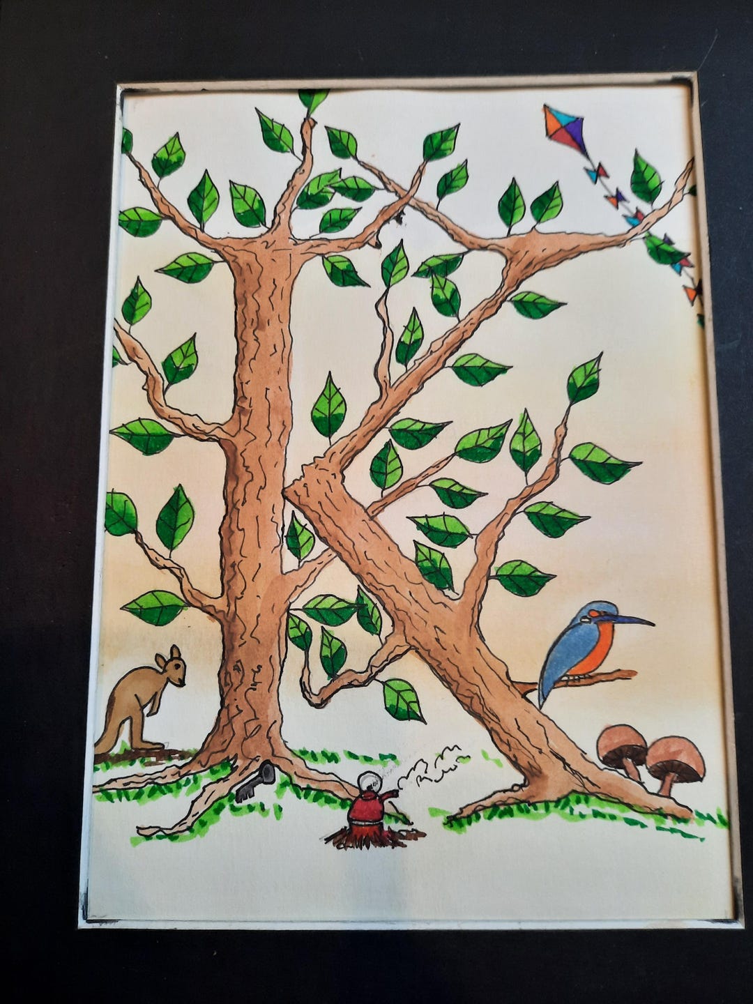 Original Mixed Media Letter Trees: Letter K. Hand Made Aboard ...