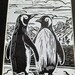 Original Penguin Linocut Print : Hand Made Aboard Narrowboat Charlamy ...