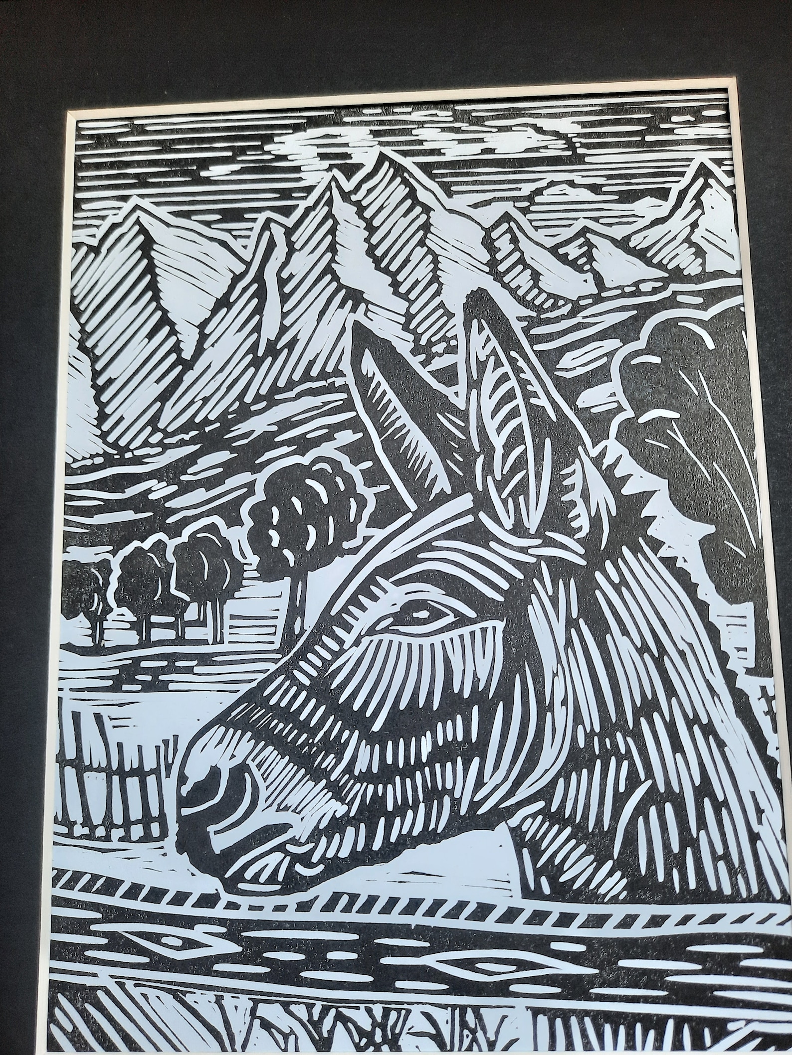 Original Donkey Linocut Print : Hand Made Aboard Narrowboat Charlamy ...