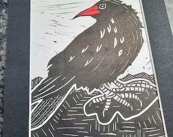 Original Puffin Linocut Print: Hand Made Aboard Narrowboat Charlamy and ...