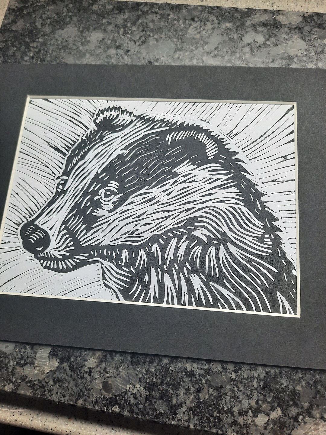 Original Badger Linocut Print: Hand Made Aboard Narrowboat Charlamy and ...