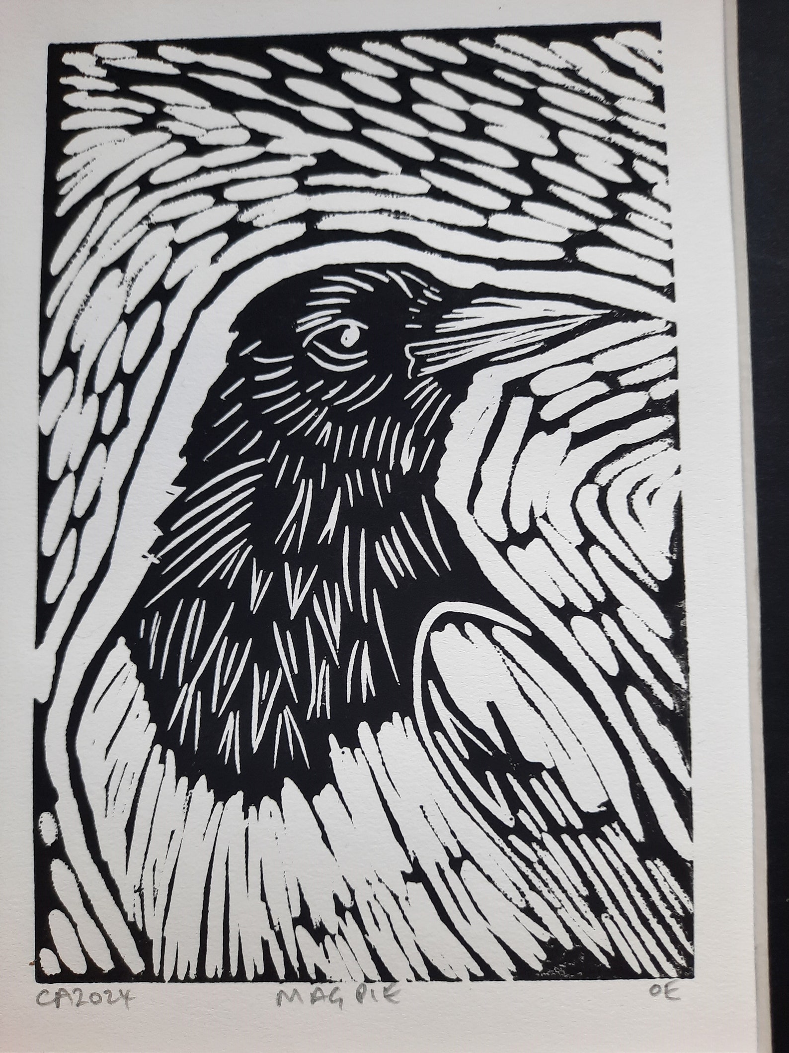 Original Magpie Linocut Print: Hand Made Aboard Narrowboat Charlamy and ...