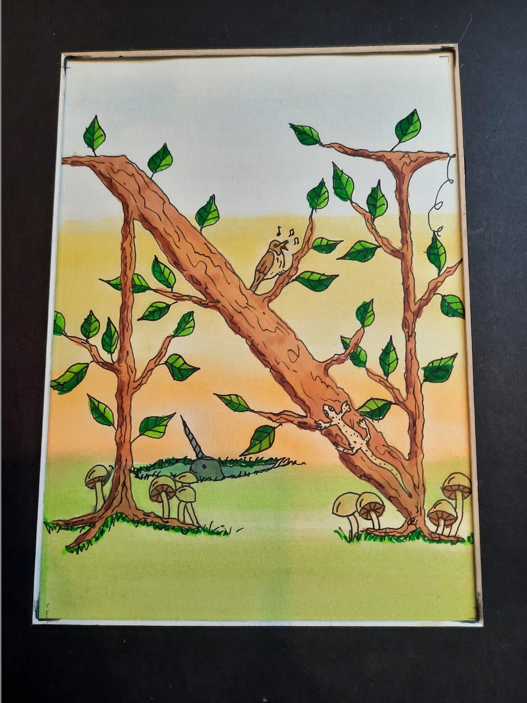 Original Mixed Media Letter Trees: Letter N. Hand Made Aboard ...