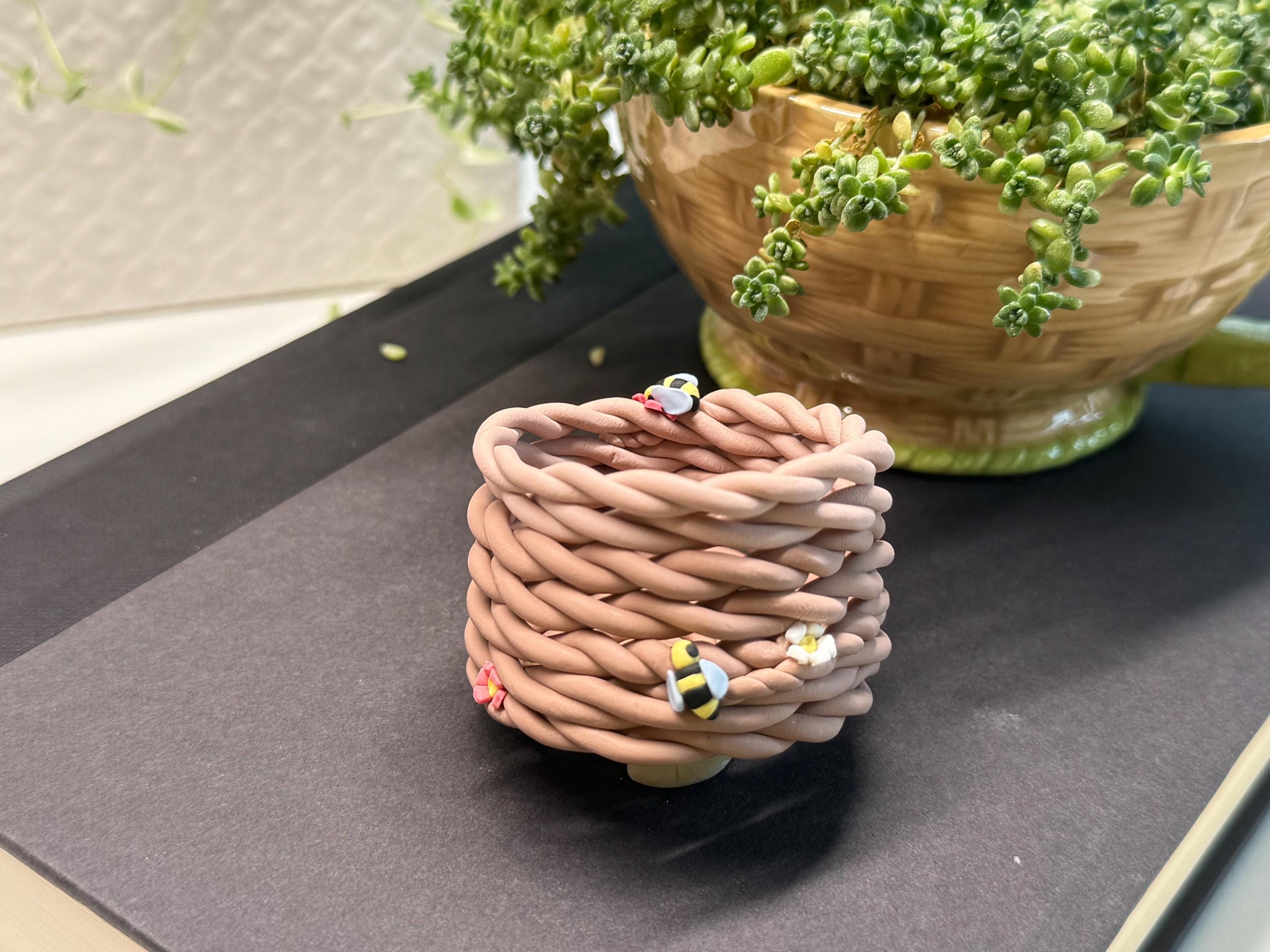 Rope Weaved Basket Plant Pot, Small Succulent Pot, Polymer Clay Pot ...