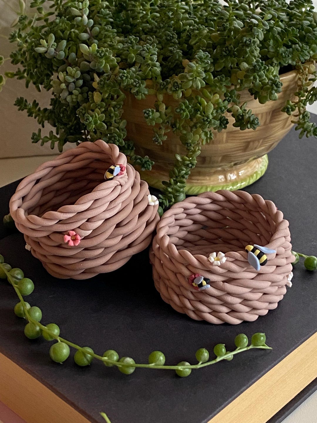 Rope Weaved Basket Plant Pot, Small Succulent Pot, Polymer Clay Pot ...