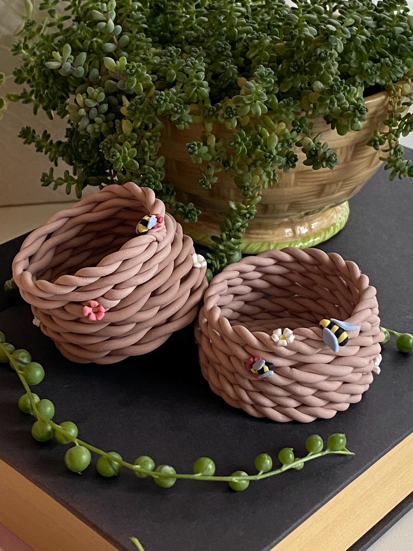 Rope Weaved Basket Plant Pot, Small Succulent Pot, Polymer Clay Pot ...