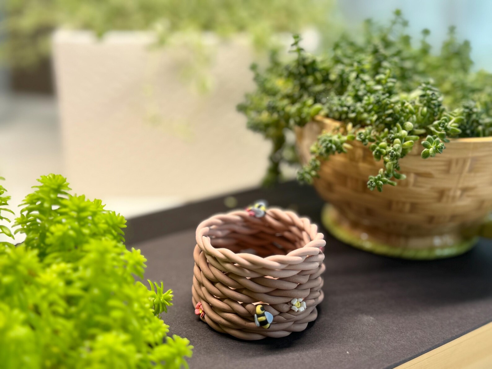 Rope Weaved Basket Plant Pot, Small Succulent Pot, Polymer Clay Pot ...