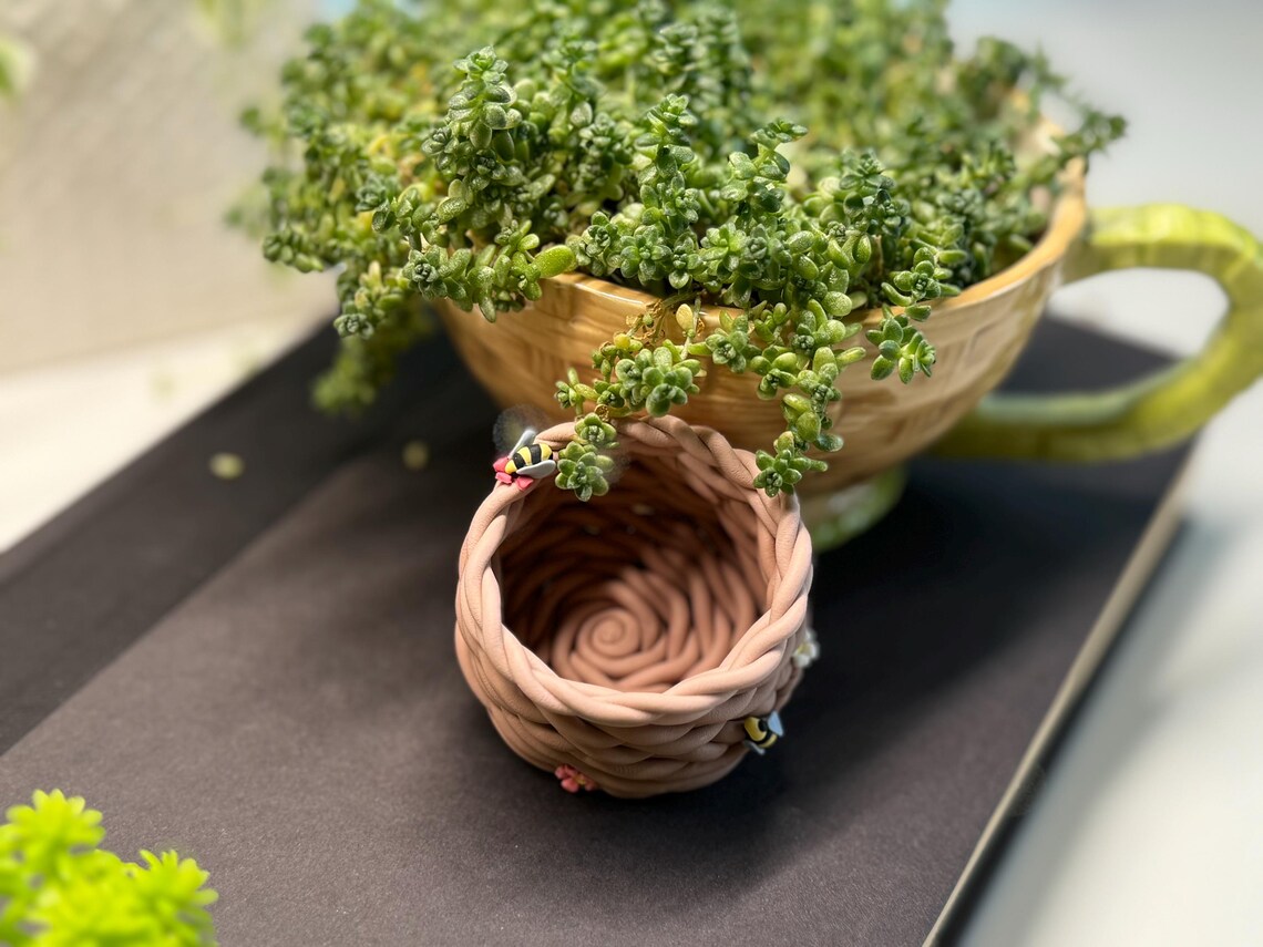 Rope Weaved Basket Plant Pot, Small Succulent Pot, Polymer Clay Pot ...