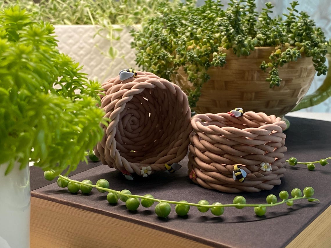 Rope Weaved Basket Plant Pot, Small Succulent Pot, Polymer Clay Pot, Handmade, Unique, Specialty ...