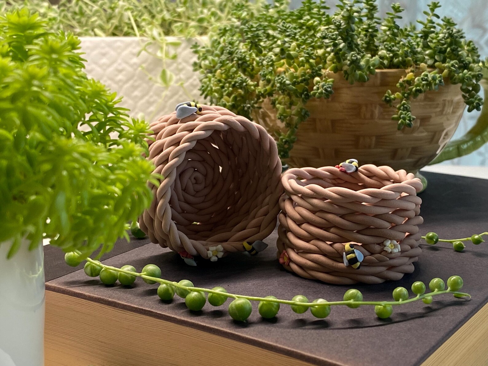 Rope Weaved Basket Plant Pot, Small Succulent Pot, Polymer Clay Pot ...