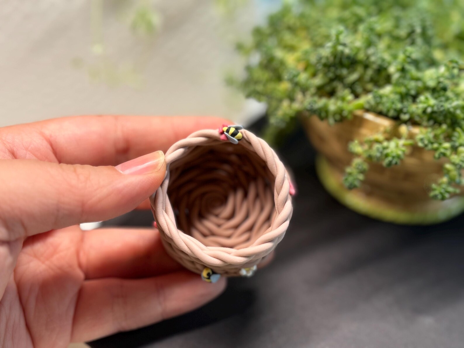 Rope Weaved Basket Plant Pot, Small Succulent Pot, Polymer Clay Pot ...