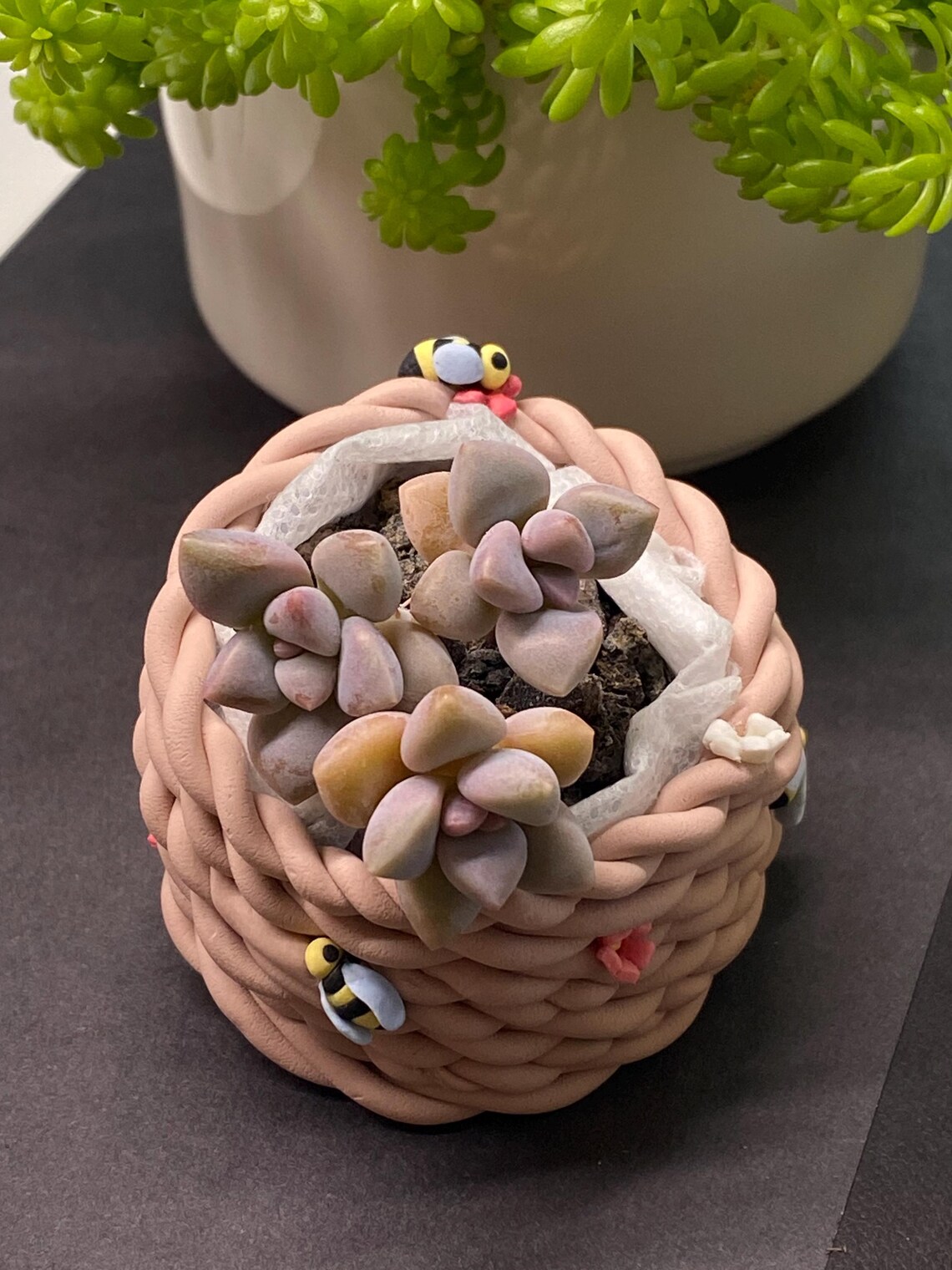 Rope Weaved Basket Plant Pot, Small Succulent Pot, Polymer Clay Pot ...