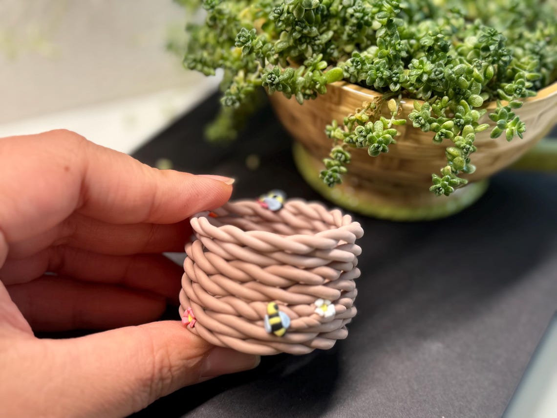Rope Weaved Basket Plant Pot, Small Succulent Pot, Polymer Clay Pot, Handmade, Unique, Specialty ...