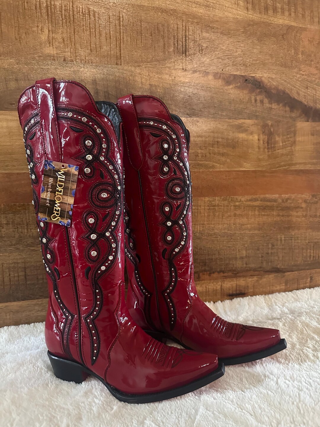 Leather Charo Red “rojo”women’s Western Tall Boots Size 8 - Etsy