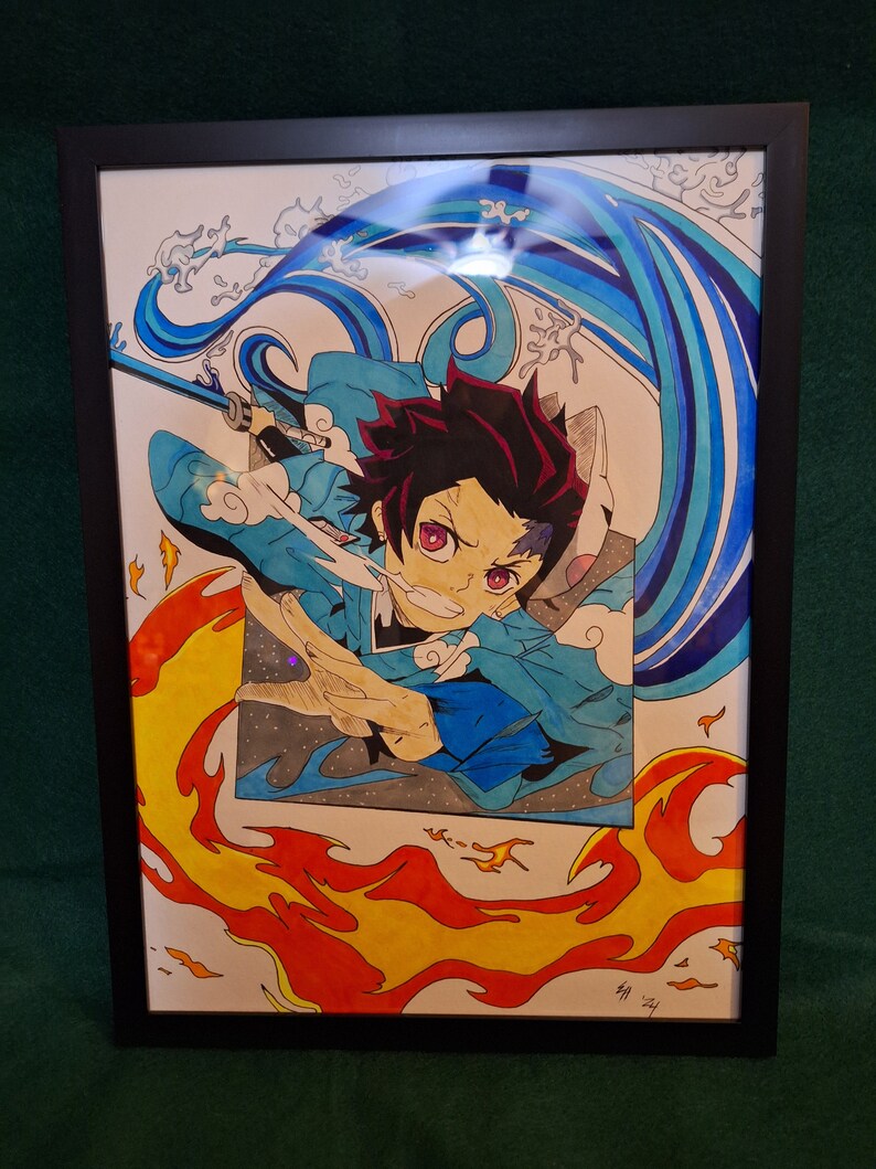 Demon Slayer (tanjiro Kamado) 11x15" Framed Hand Drawn and Colored *not ...