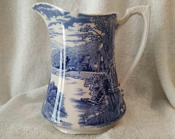 ALFRED MEAKIN Pottery, Landscape Scene of Tintern Wales, Blu and White ...