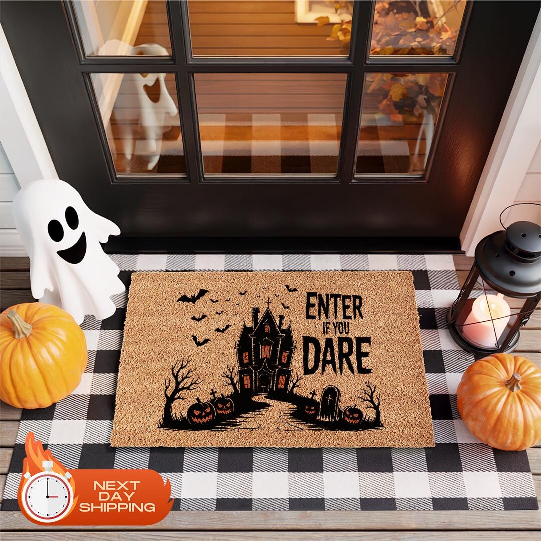Enter If You Dare Welcome Mat, Halloween Entry Mat, Creepy Doormat ...