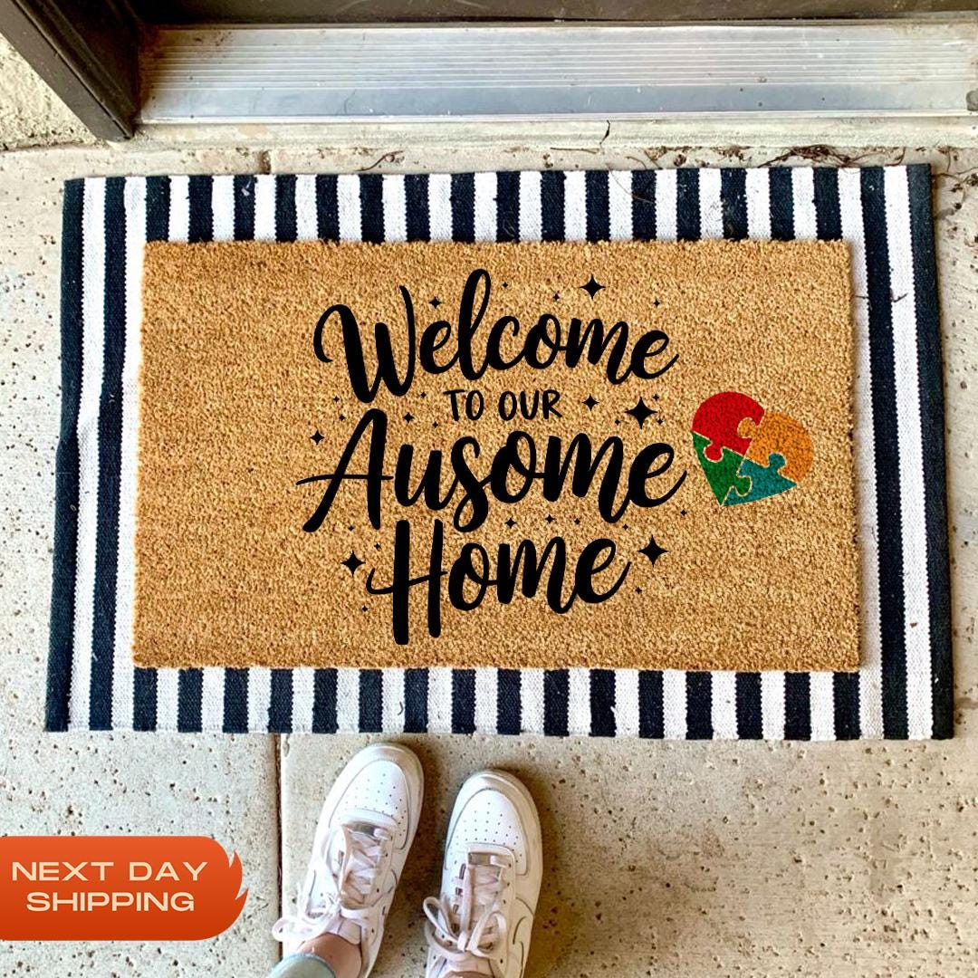 Welcome to Our Ausome Doormat, Autism, Autism Awareness Doormat, Autism ...