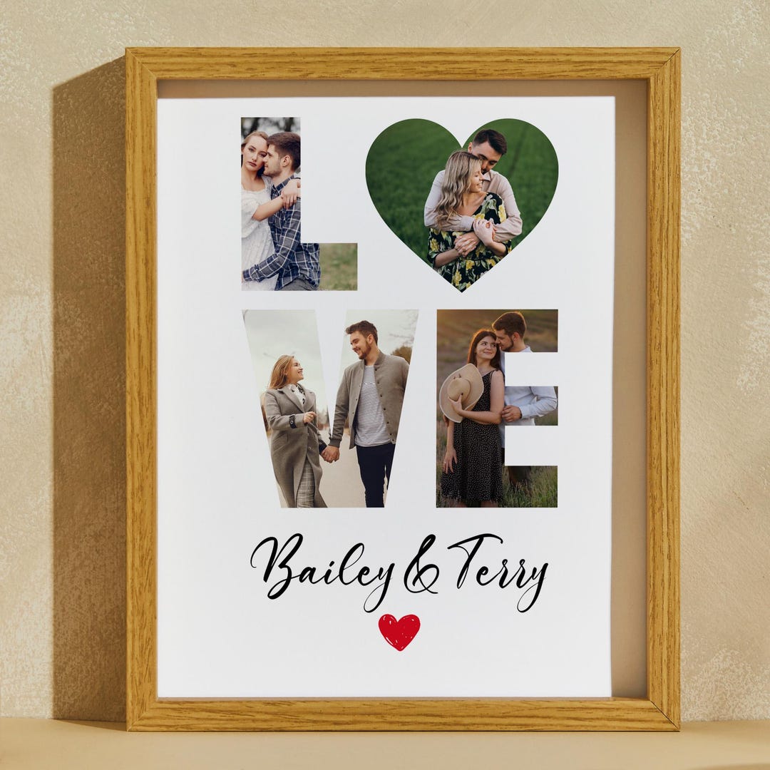 Custom Love Couple Photo Collage Frame, Valentine's Day Gift, Living ...