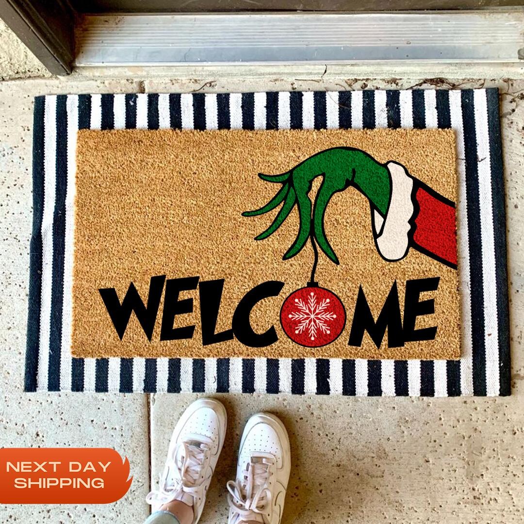 Welcome Grinch Doormat, Christmas Gift, Christmas Doormat, Front Porch ...