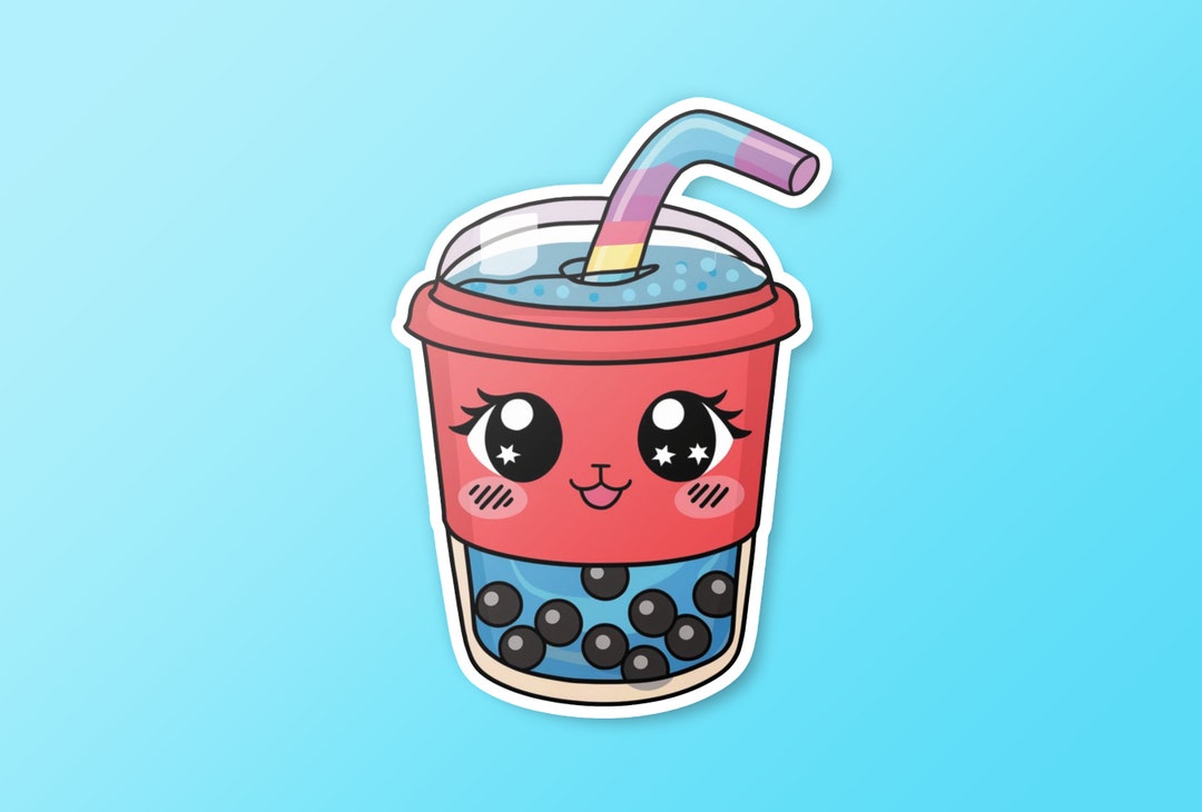 Cute Blue Bubble Tea Sticker Kawaii Boba Sticker Kawaii Drink Decal ...