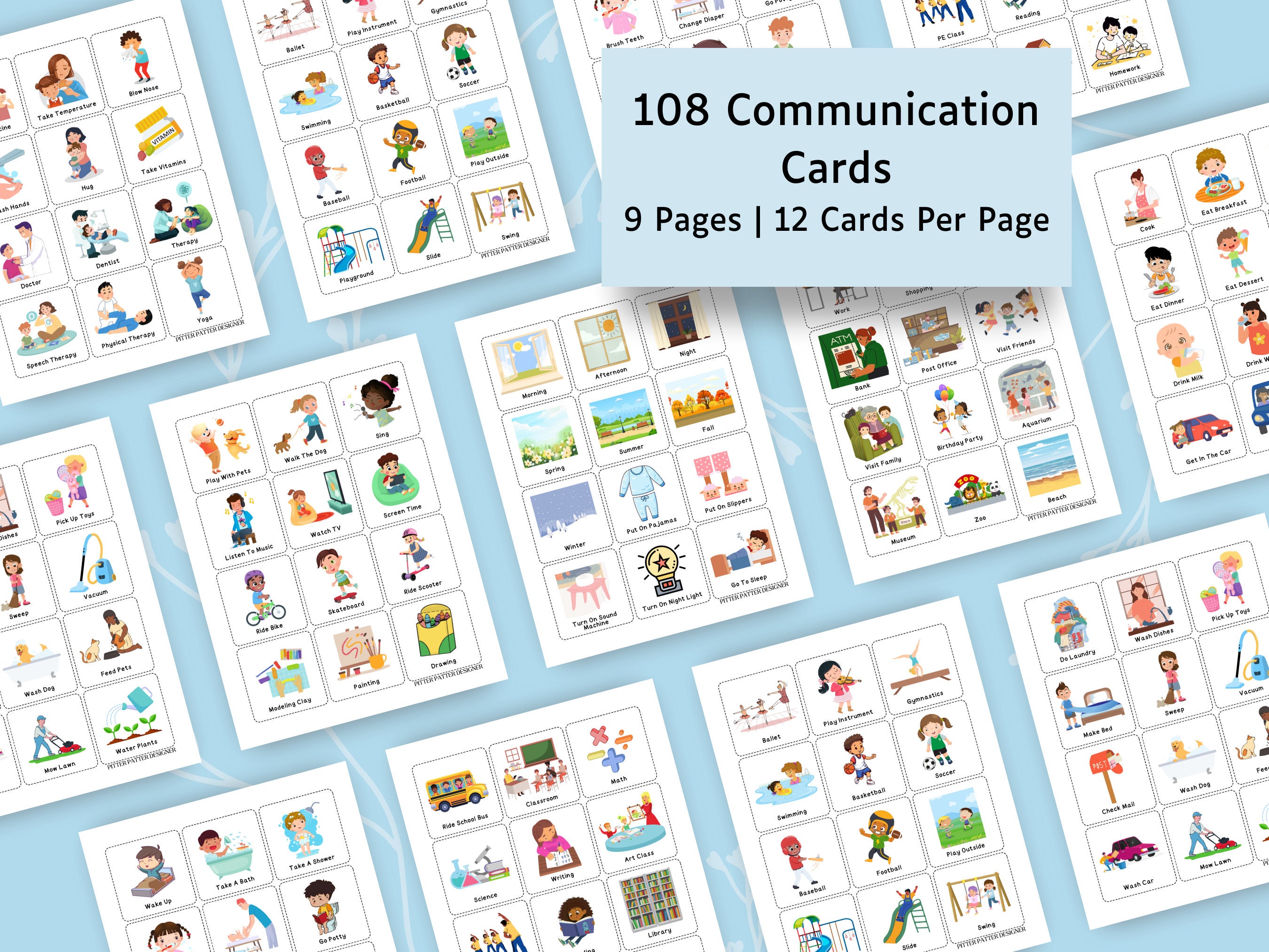 Printable Daily Routine Cards for Kids, Visual Schedule Boards for Non ...