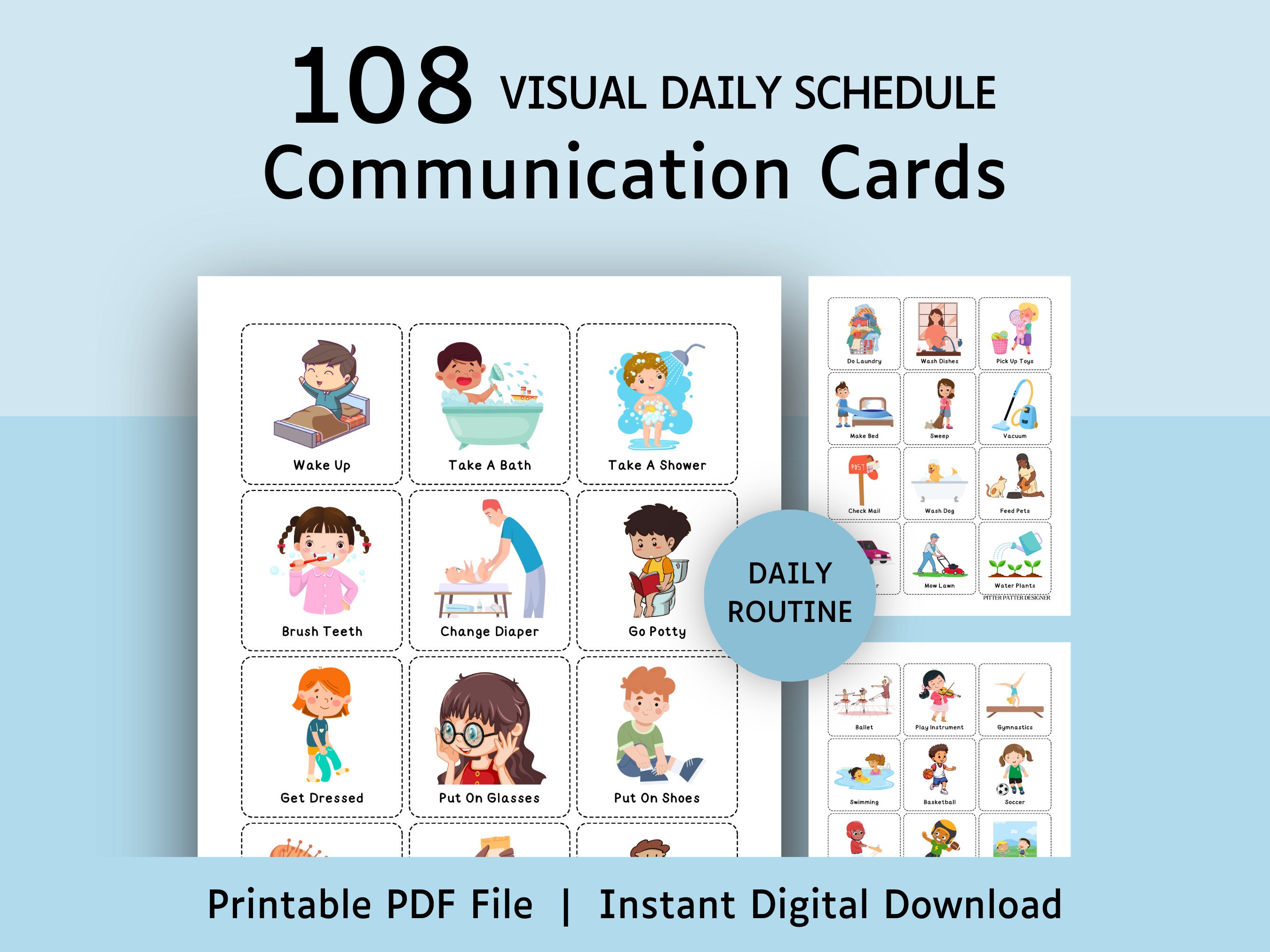 Printable Daily Routine Cards for Kids, Visual Schedule Boards for Non ...