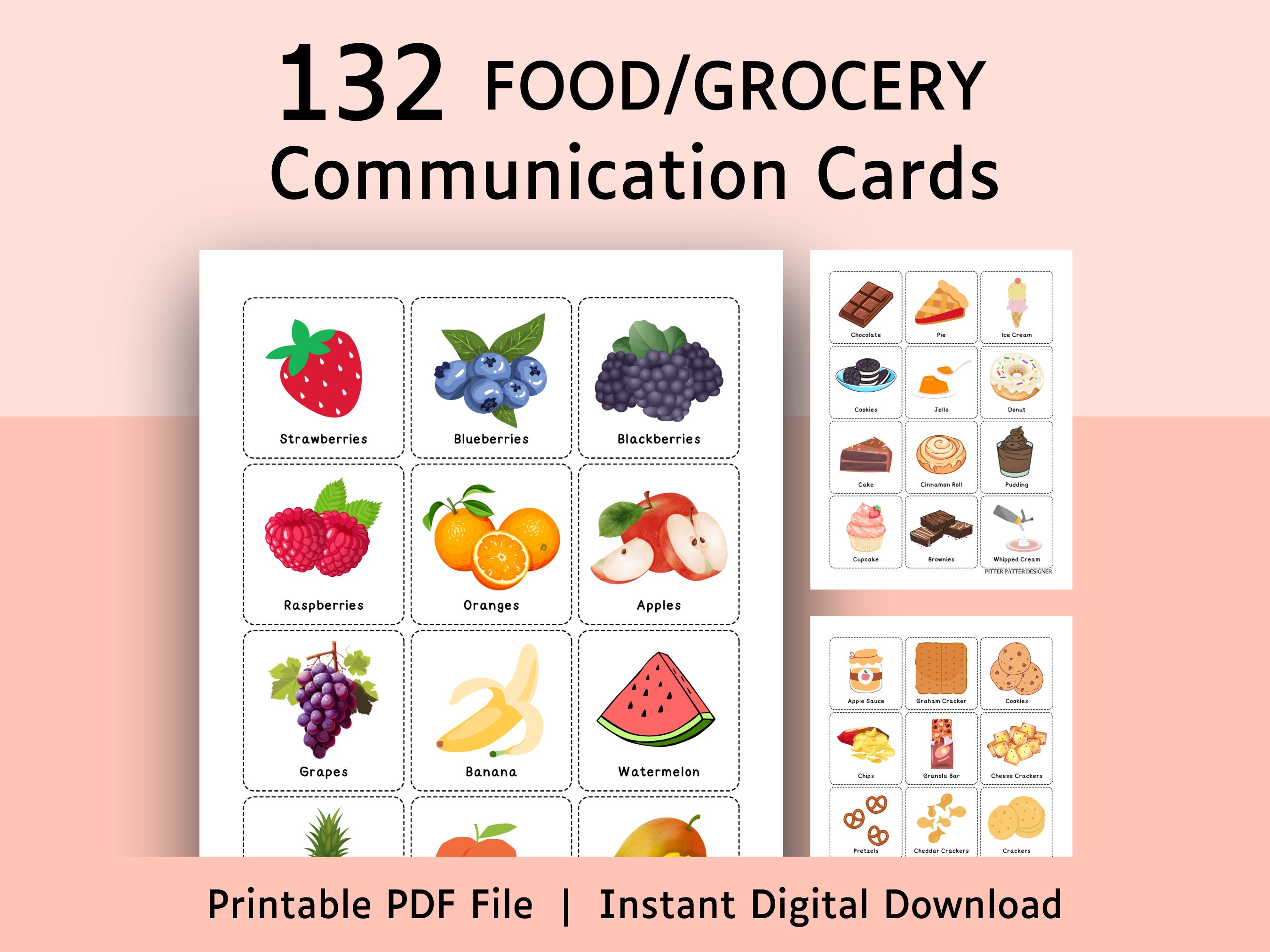 Visual Grocery List for Kids, Food Flashcards for Toddler, Printable ...