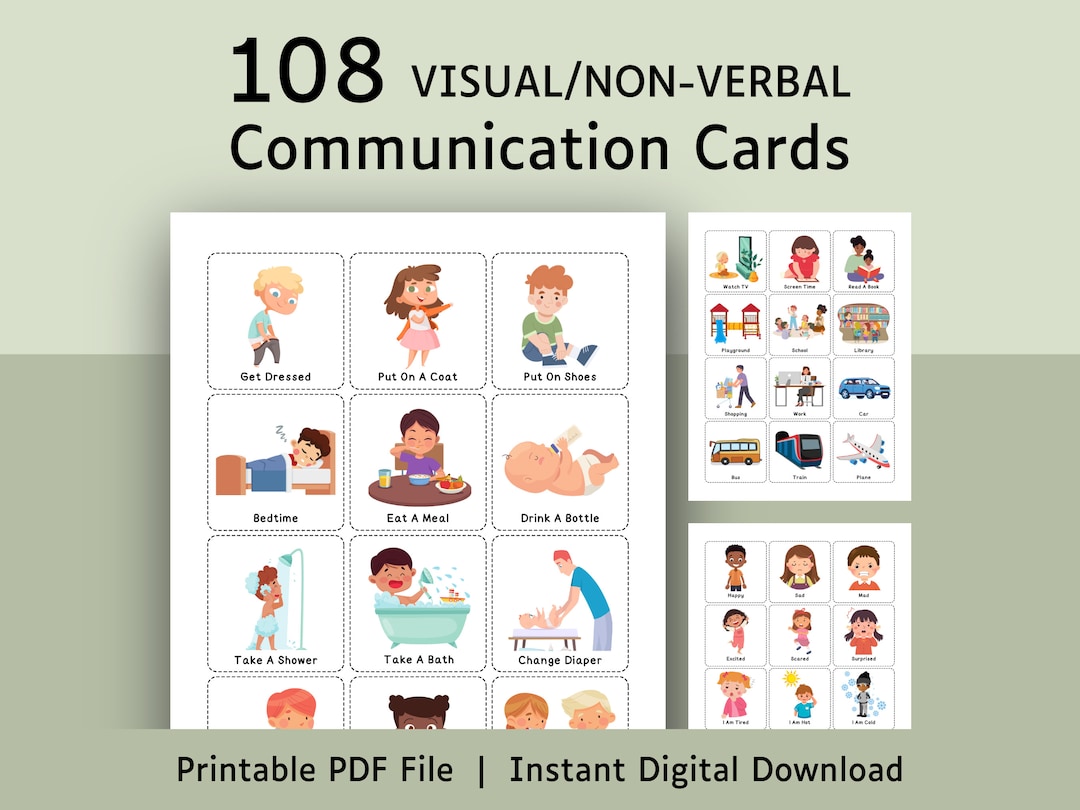 Visual Communication Cards for Autism, Printable Non Verbal Flash Cards ...
