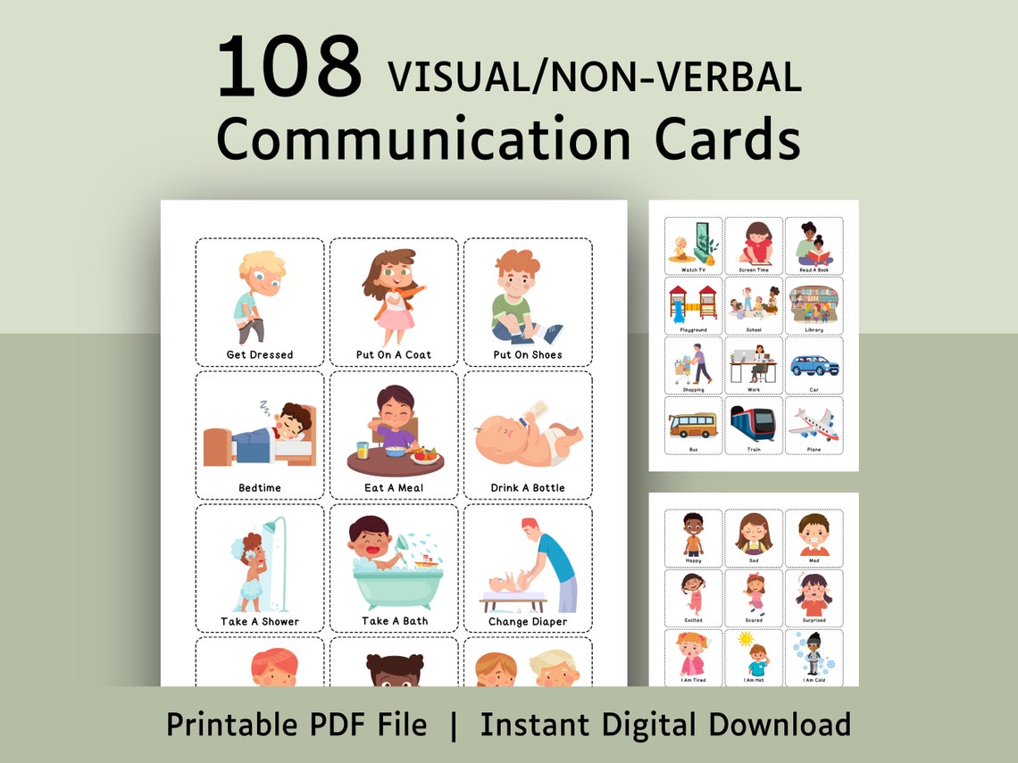 Visual Communication Cards for Autism, Printable Non Verbal Flash Cards ...