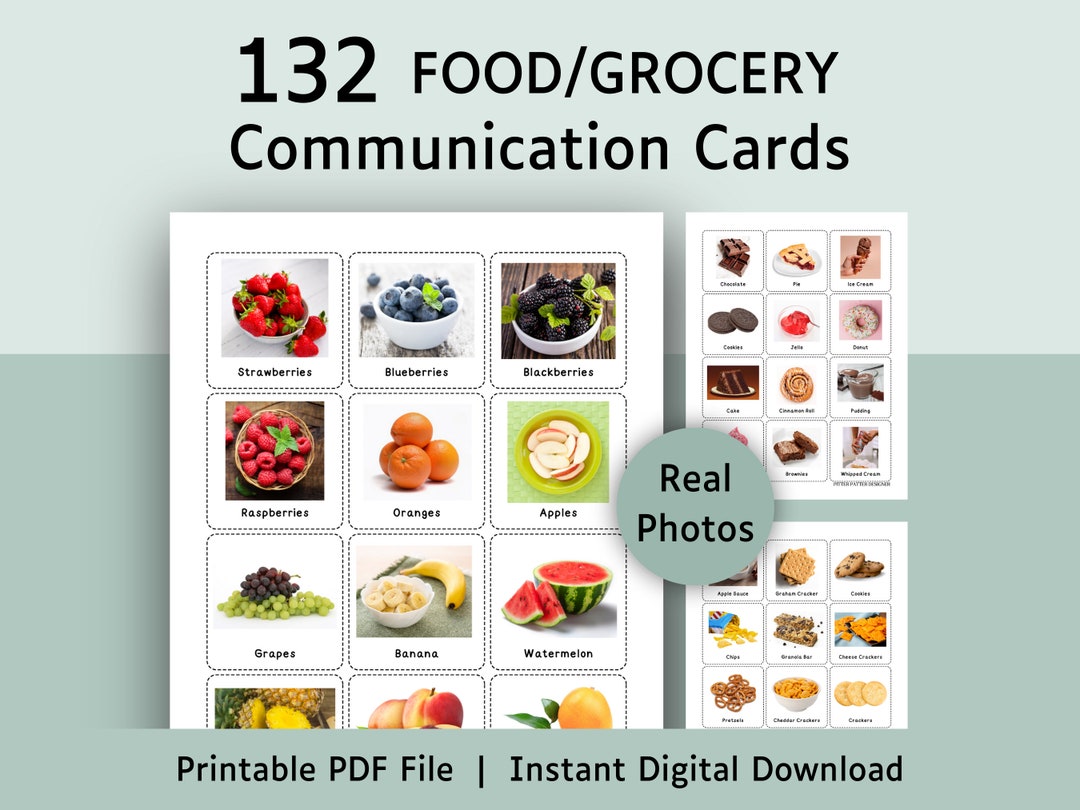 Food Flashcards for Visual Grocery List, Communication Cards for Non ...