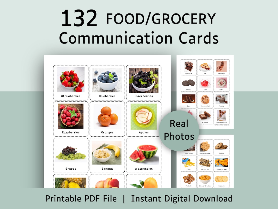 Food Flashcards for Visual Grocery List, Communication Cards for Non ...
