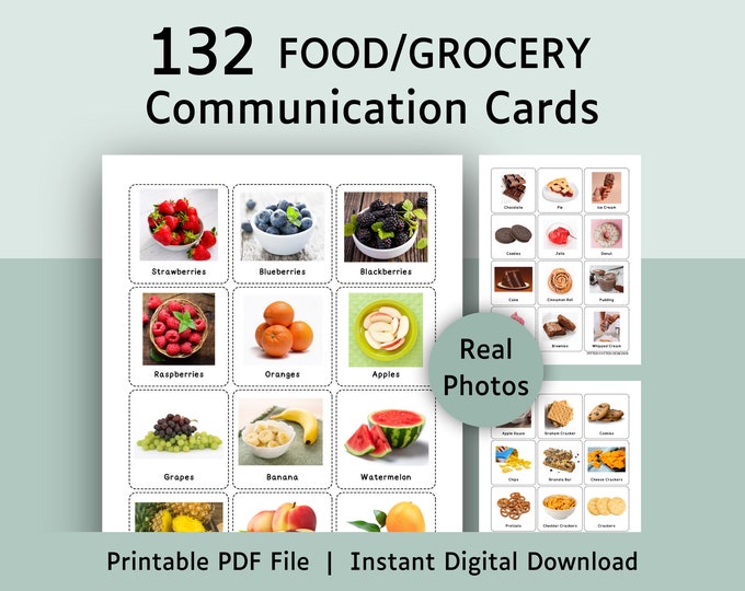 Food Flashcards for Visual Grocery List, Communication Cards for Non ...