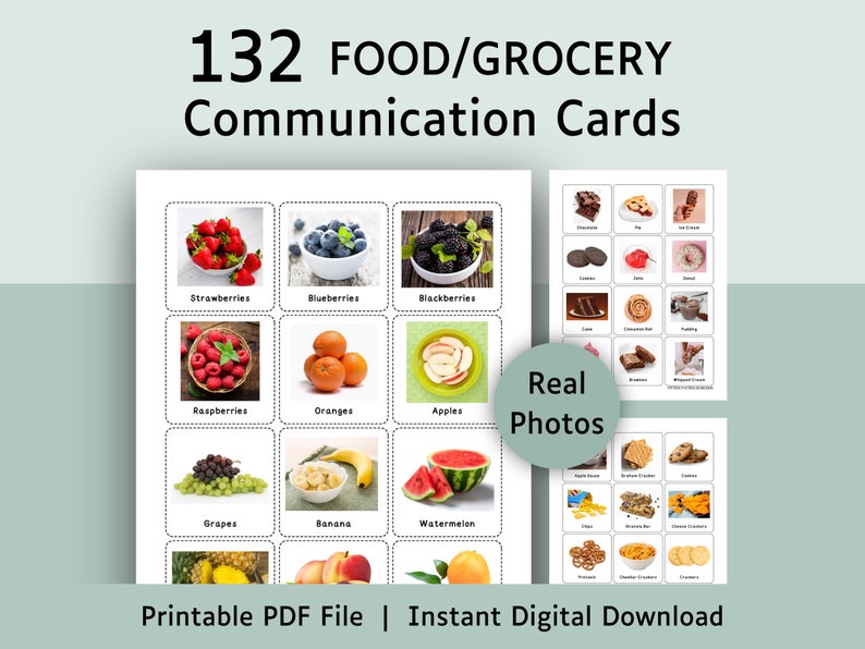 Food Flashcards for Visual Grocery List, Communication Cards for Non ...