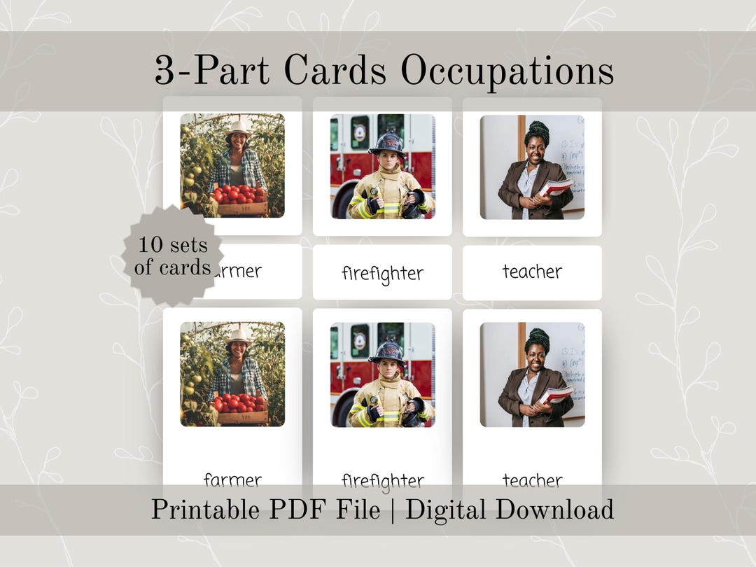 Job Themed 3 Part Cards for Preschool Montessori Lesson and Language ...