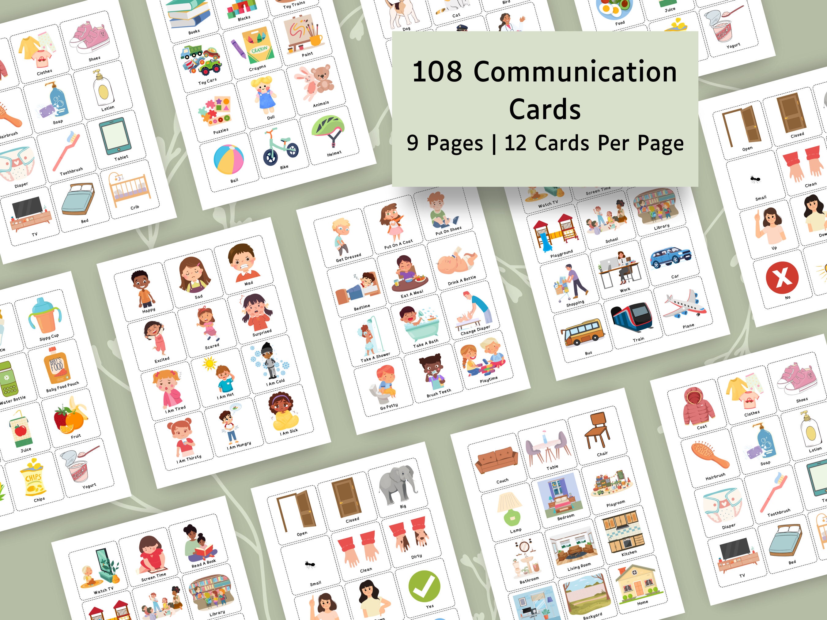 Visual Communication Cards for Autism, Printable Non Verbal Flash Cards ...