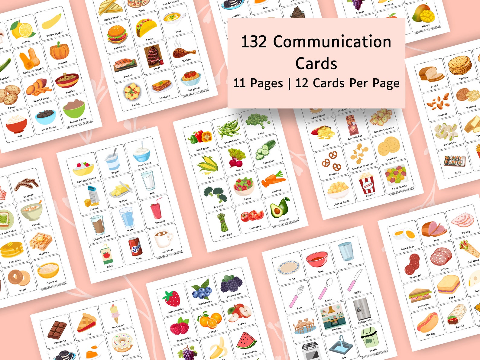 Visual Grocery List for Kids, Food Flashcards for Toddler, Printable ...