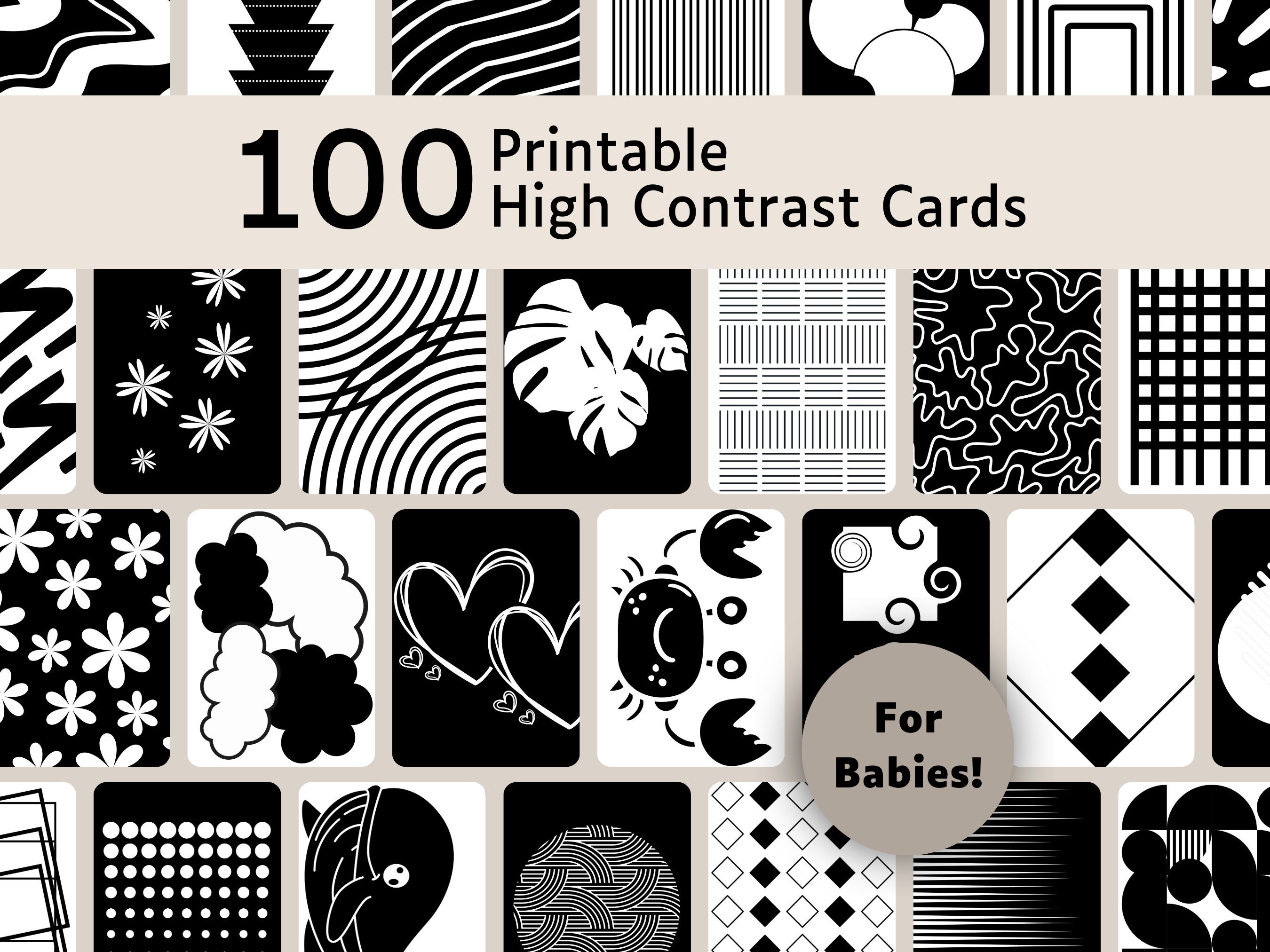 High Contrast Flashcards for Baby Development, High Contrast Montessori ...