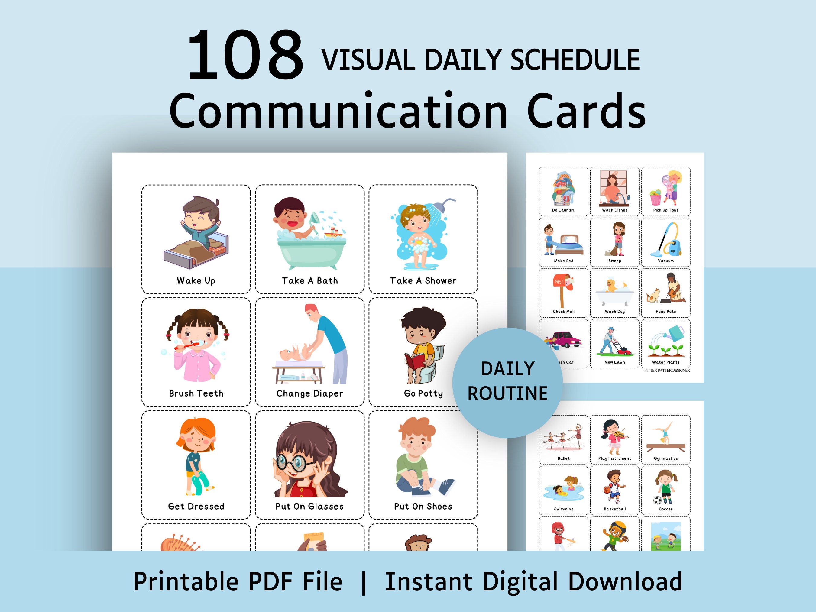 Printable Daily Routine Cards for Kids, Visual Schedule Boards for Non ...