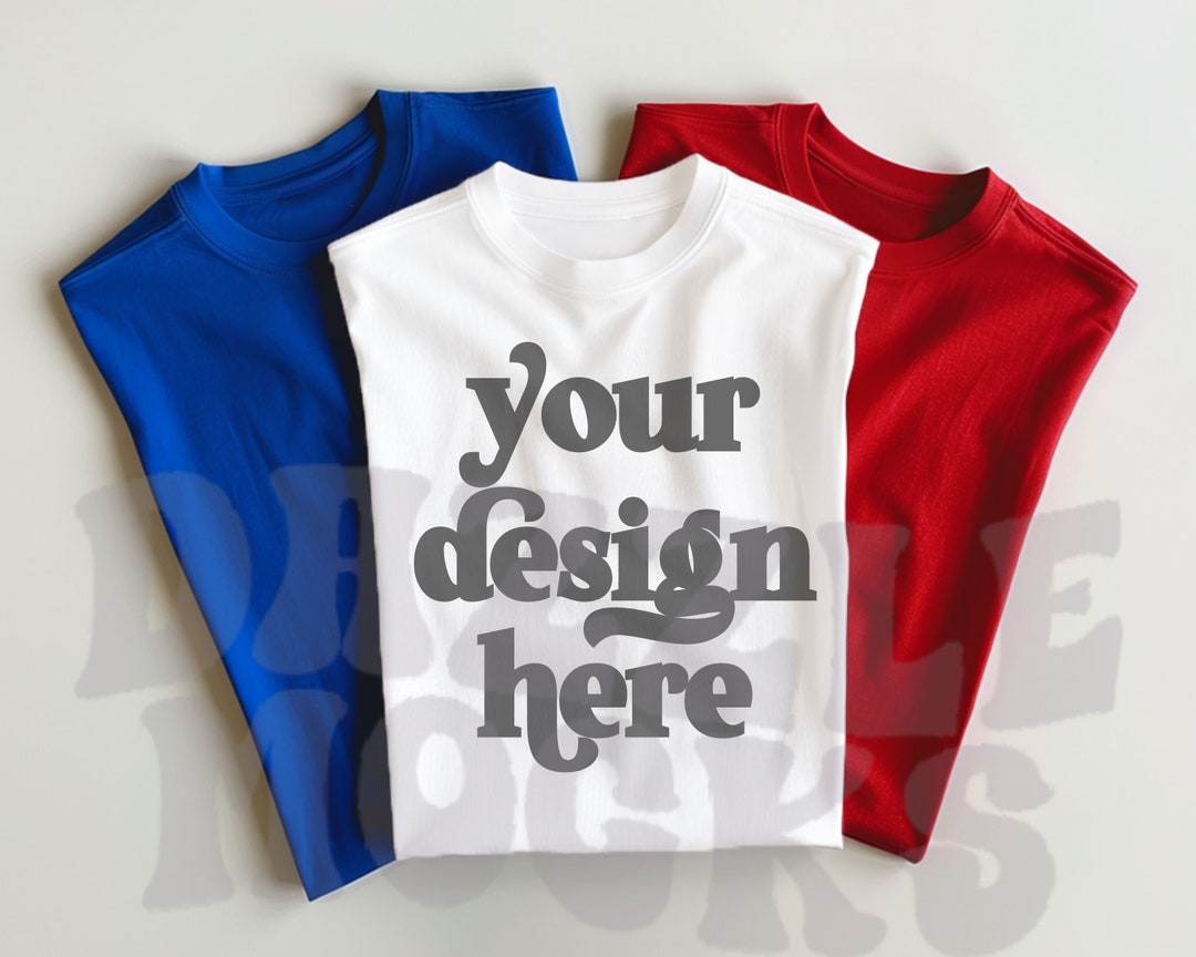 Patriotic Shirt Mockup, Fourth of July Gildan Red White Blue Folded ...