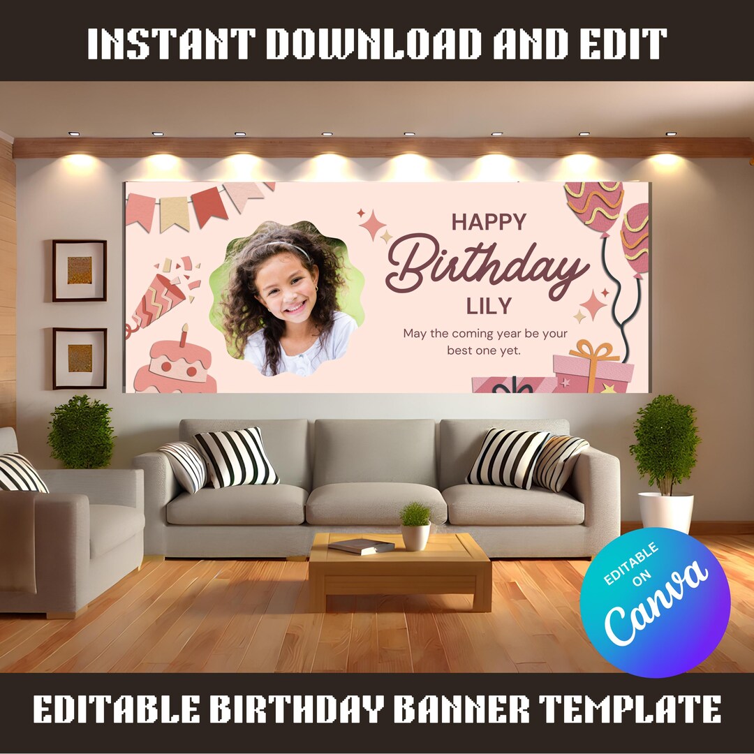 Editable Birthday Banner Templates Set of 4 Customizable Party Poster ...