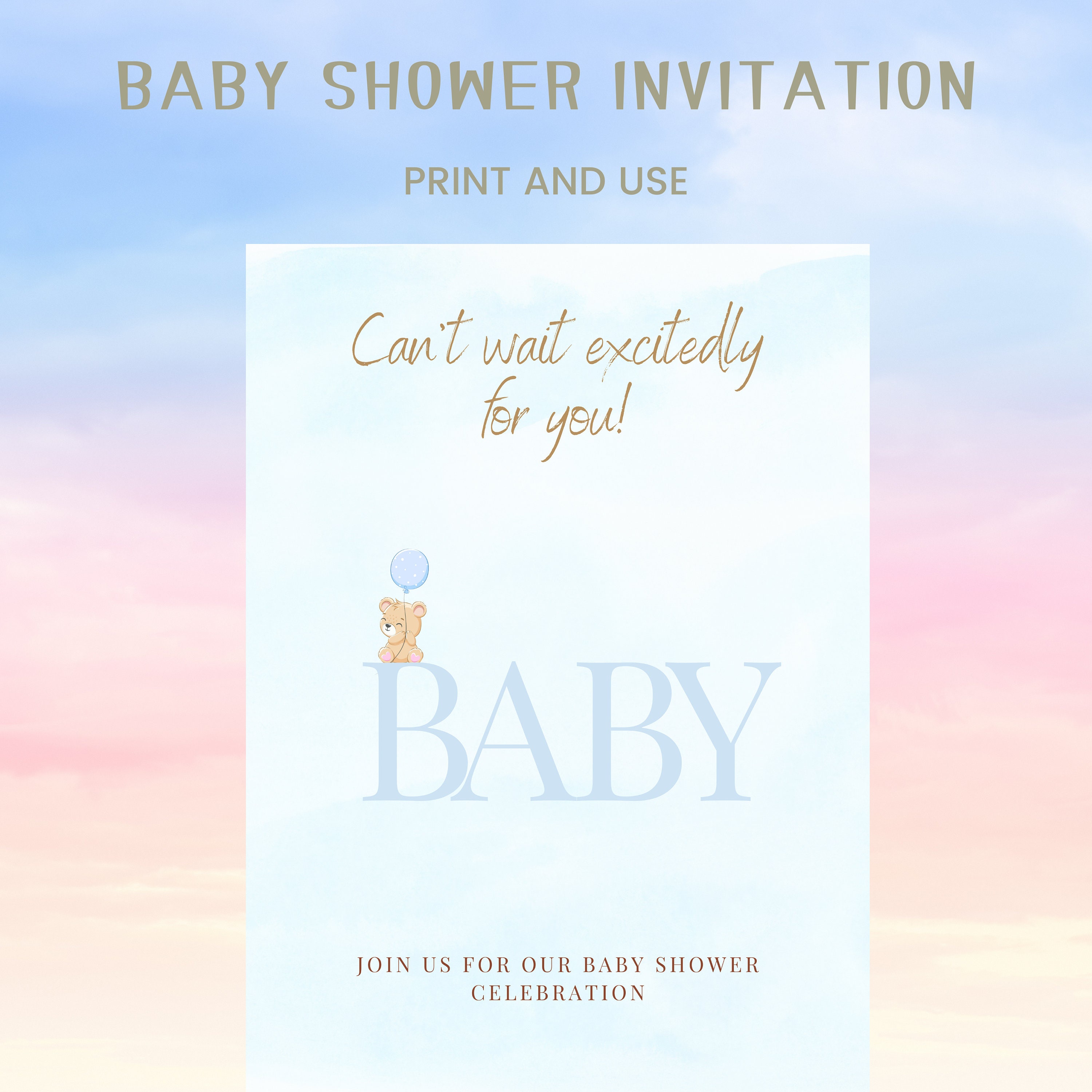 Printable Baby Shower Invitation | Generic Neutral Template | Digital ...