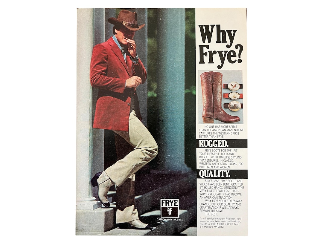 Vintage 1980s Frye Boots Ad, Playboy Magazine Ads, Country Western Wall ...