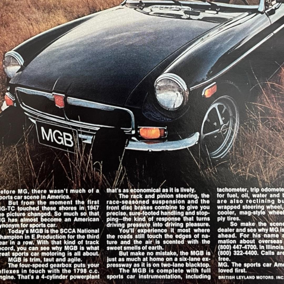 1970s MGB Car Advertisement 70s Classic Sports Car Poster Retro Wall ...